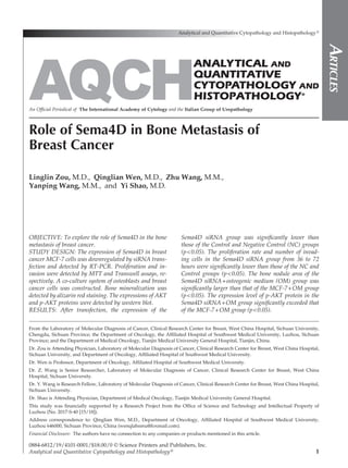 Role of Sema4D in Bone Metastasis of Breast Cancer | PDF