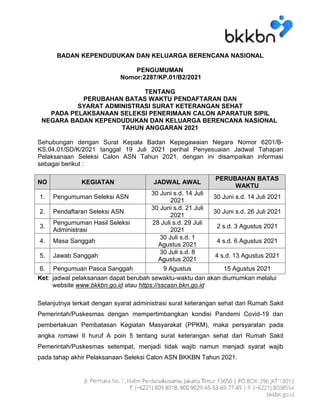 1. pengumuman tambahan seleksi casn bkkbn 2021 | PDF