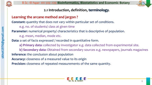 1. Biostatistics introduction and terminologies | PPTX | Biological Sciences | Science