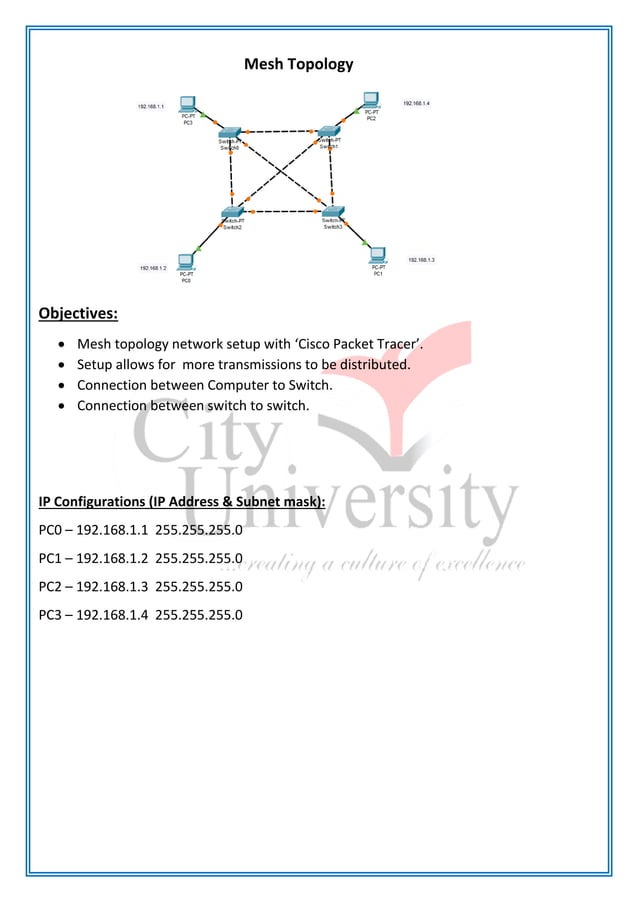 Mesh Topology design with Cisco Packet Tracer | PDF