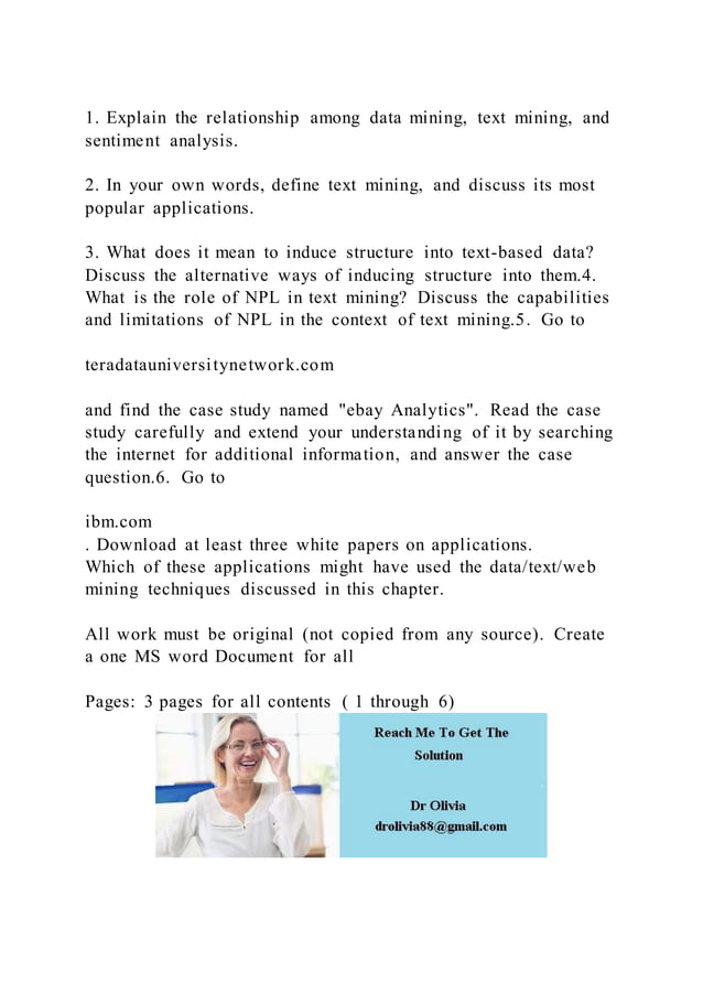 1. explain the relationship among data mining, text mining, and sent | PDF