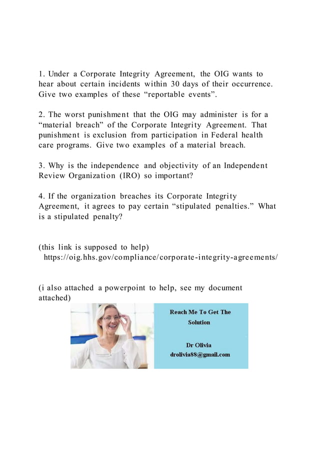 1. under a corporate integrity agreement, the oig wants to hear | PDF