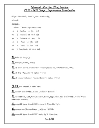 Informatics Practices (new) solution CBSE 2021, Compartment ...