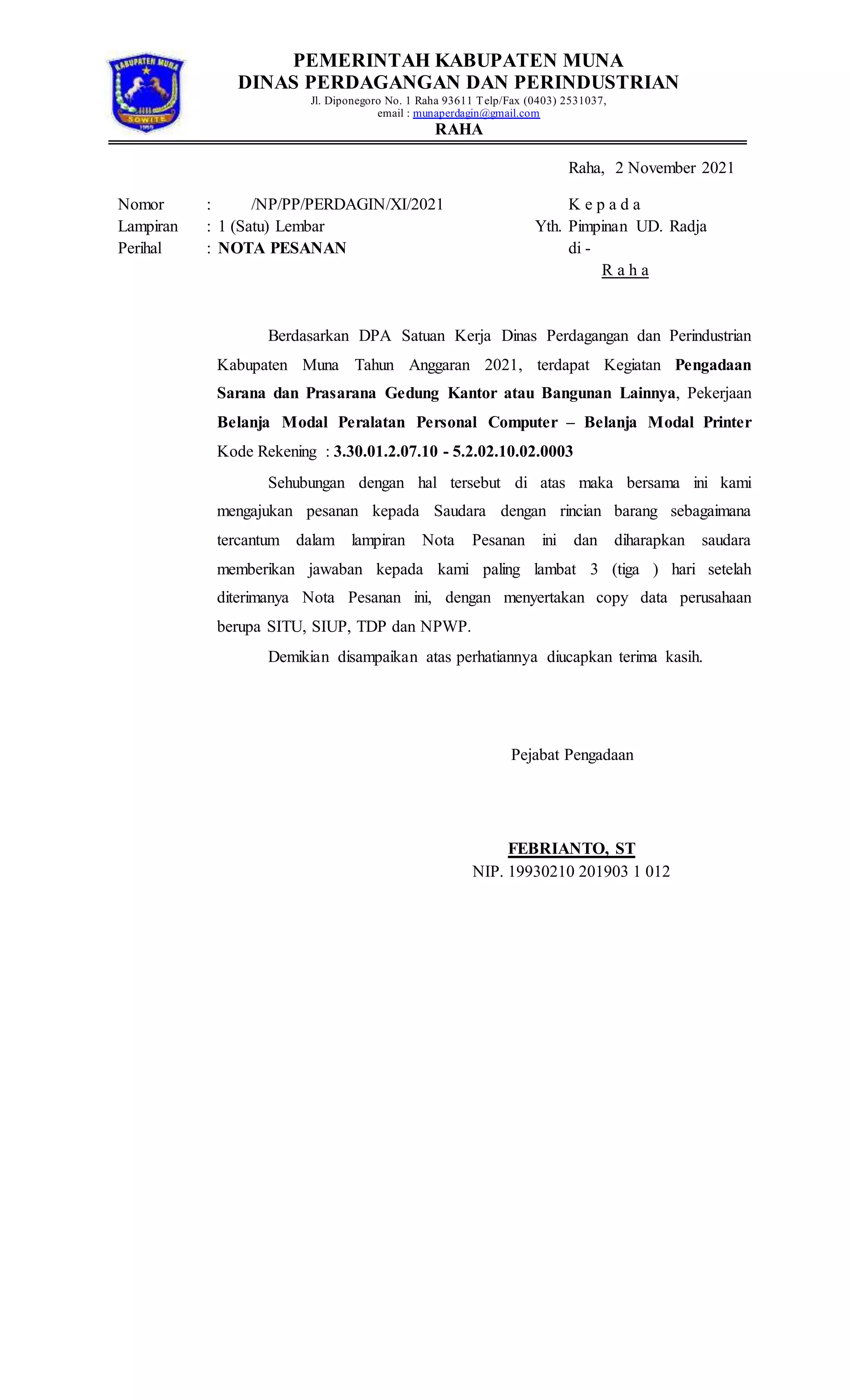 1. surat nota pesanan | DOCX