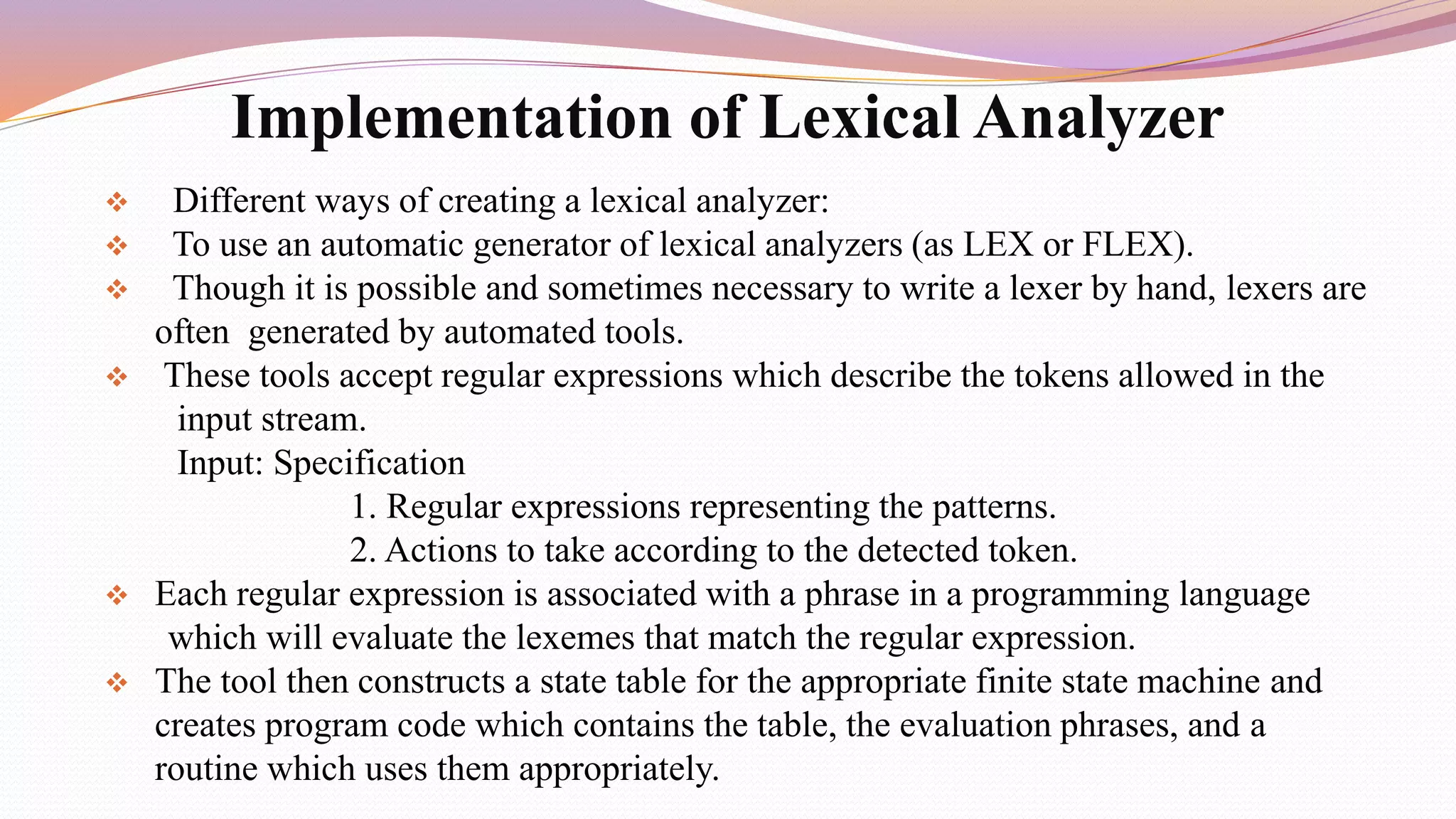 A Role of Lexical Analyzer | PPTX