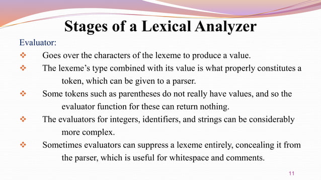 A Role of Lexical Analyzer | PPTX | Programming Languages | Computing