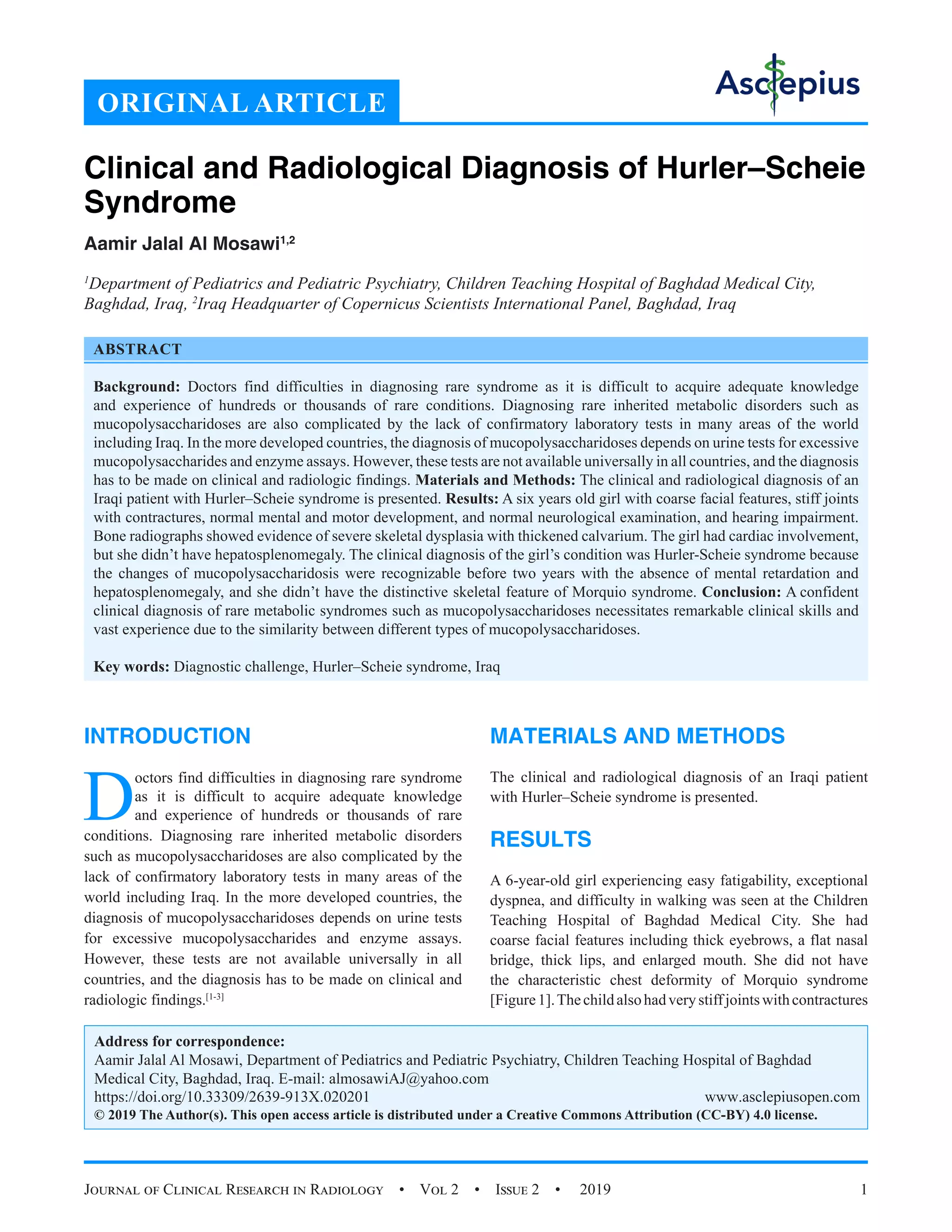 Clinical and Radiological Diagnosis of Hurler–Scheie Syndrome | PDF