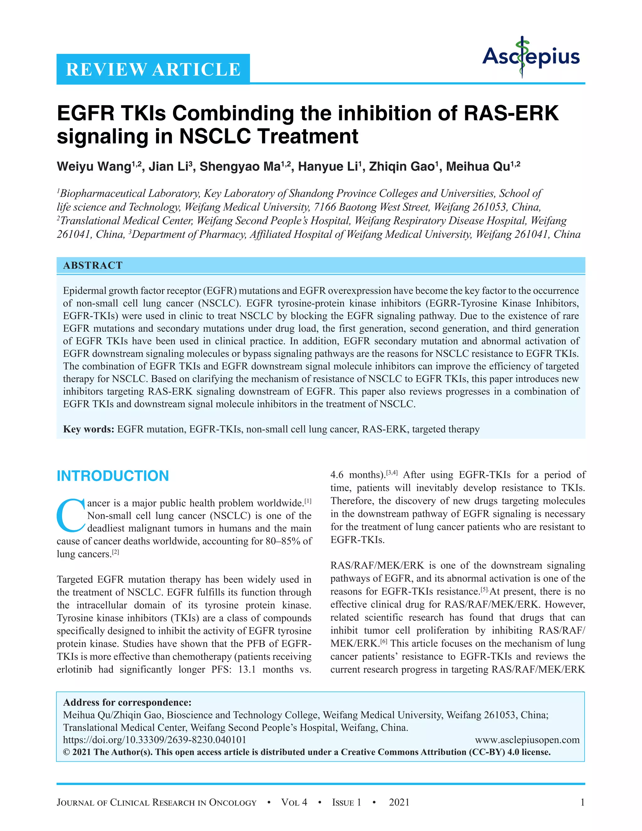 EGFR TKIs Combinding the inhibition of RAS-ERK signaling in NSCLC ...