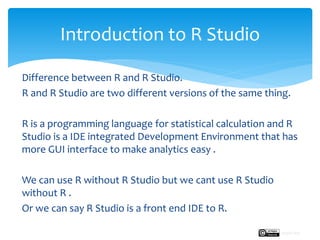 Introduction to R and R Studio | PDF