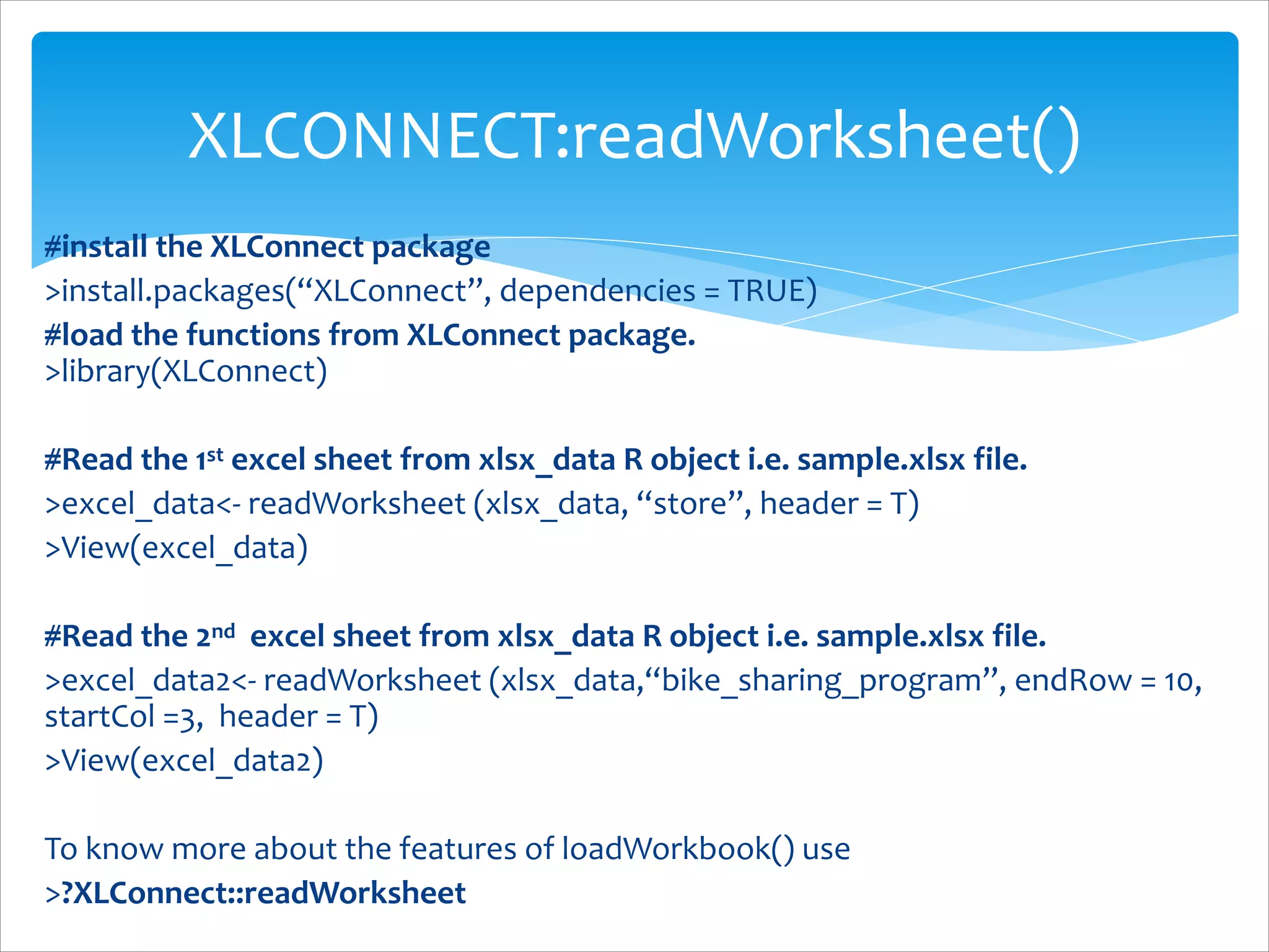 Import and Export Excel files using XLConnect in R Studio | PDF