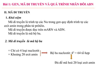 1. bài 1. gen, mã dt | PPT