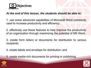 Advanced Word Processing Skills | PPTX