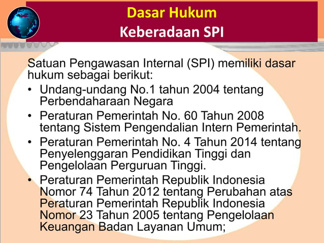 Dasar Hukum dan Konsep Dasar Keberadaan "SPI (Internal Audit)" | PPTX