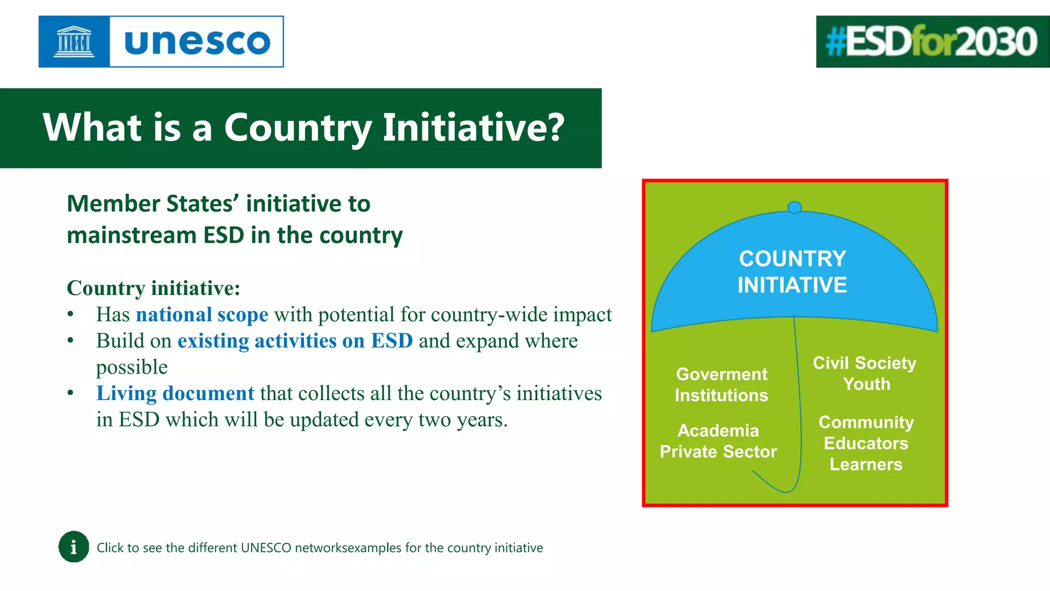 ESD for 2030 Country Initiative and RCEs | PPTX