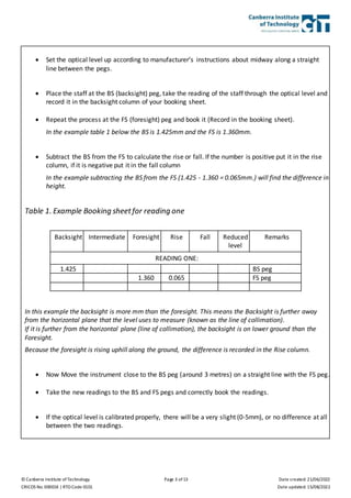Practical assessment 1-Carry out levelling operations | DOCX