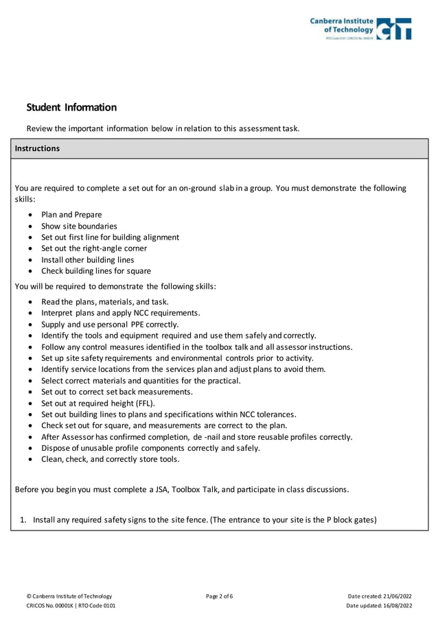 Practical Assessment- Carry out setting out-T shape practical | PDF