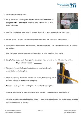Practical Assessment- Carry out setting out-T shape practical | DOCX