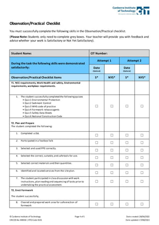 Assessment Practical-Erect and dismantle formwork for footings and ...