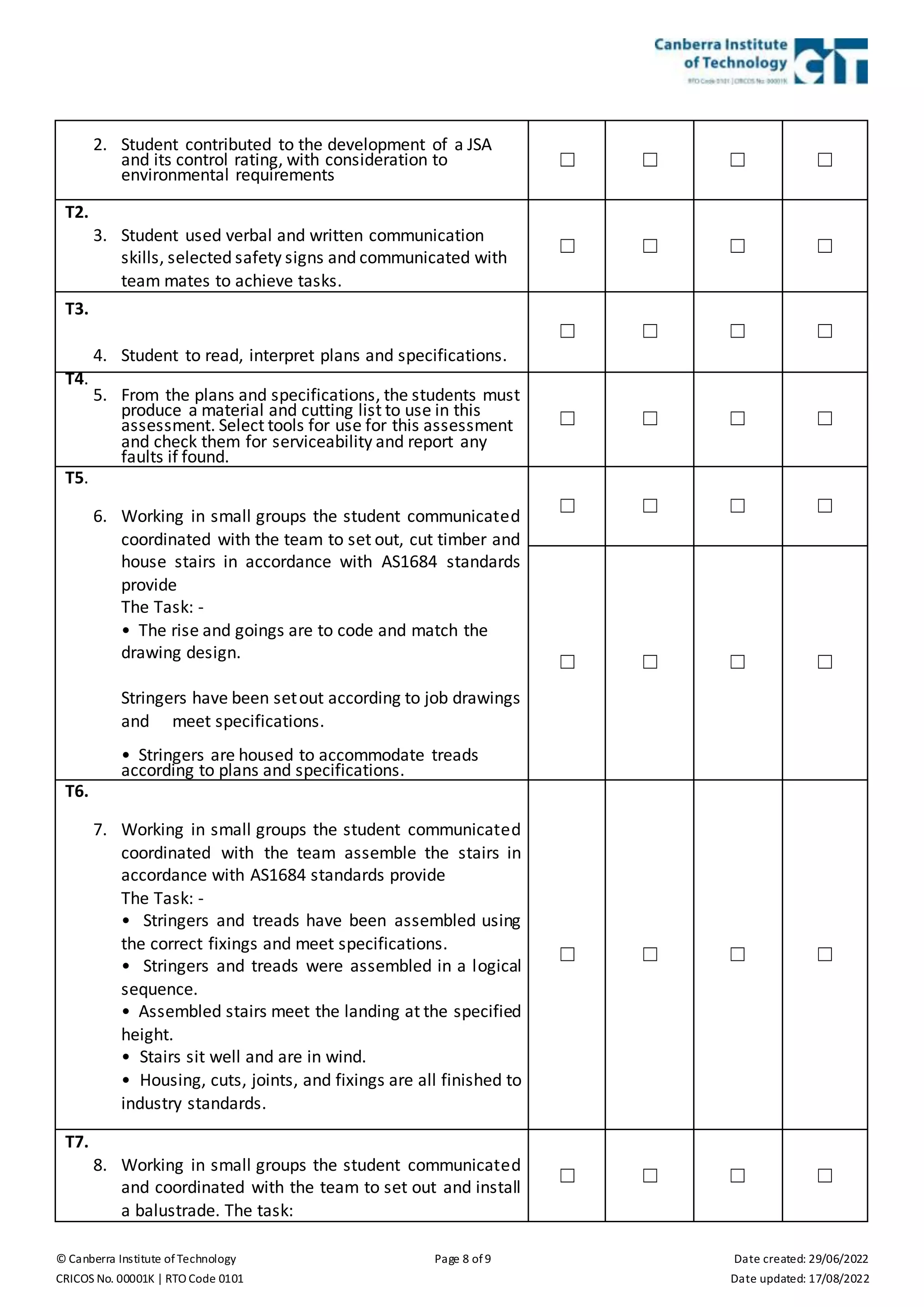 Practical assessment-Construct, assemble and install timber external ... Practical assessment-Construct, assemble and install timber external ...