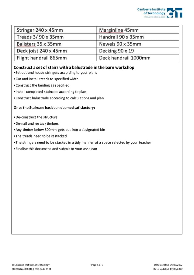 Practical assessment-Construct, assemble and install timber external ... Practical assessment-Construct, assemble and install timber external ...