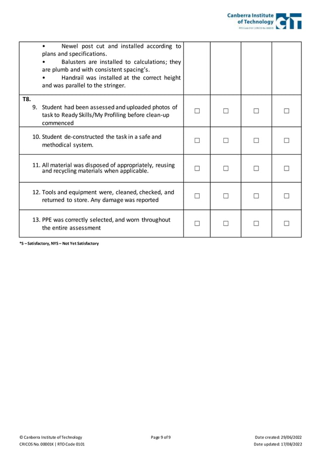 Practical assessment-Construct, assemble and install timber external ... Practical assessment-Construct, assemble and install timber external ...