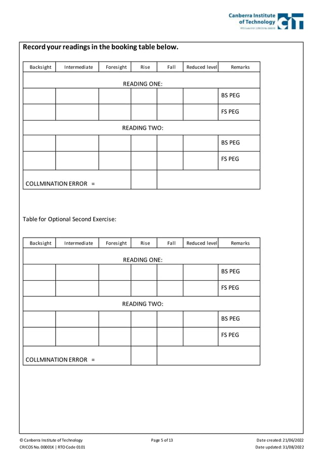 1. Practical assessment-Carry out levelling operations | PDF