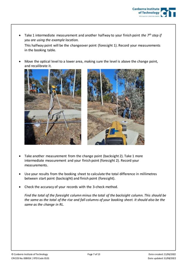 1. Practical assessment-Carry out levelling operations | PDF