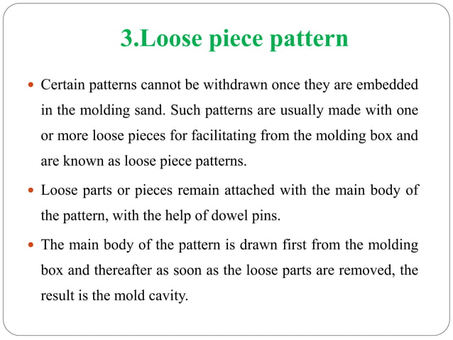 Types of patterns in sand casting | PPTX | Needlework | Arts and Crafts