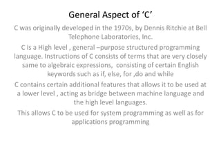 Basics of C | PPT | Programming Languages | Computing