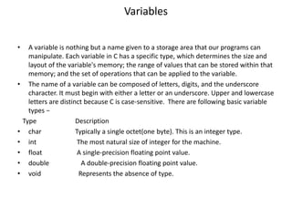 Basics of C | PPT | Programming Languages | Computing