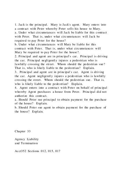 1. Jack is the principal. Mary is Jacks agent. Mary enters into | PDF