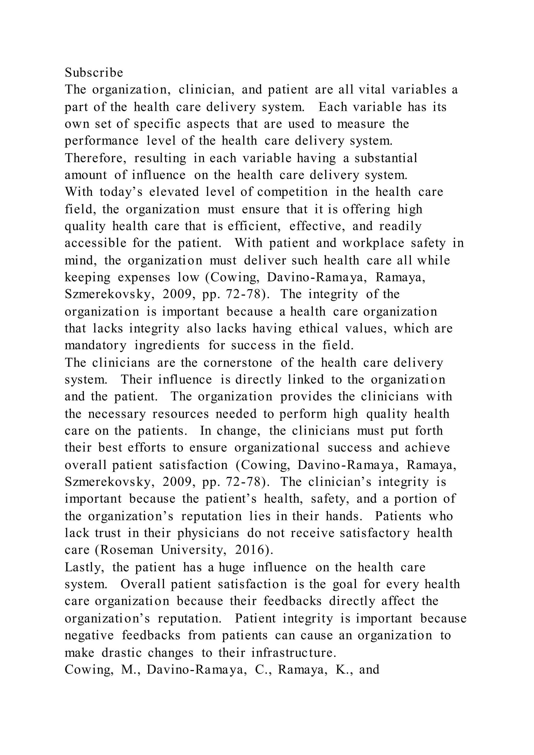 1. Integrity, the basic principle of healthcare leadership.Conta | DOCX