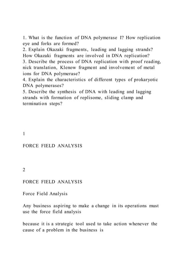 1. What is the function of DNA polymerase I How replication eye a | PDF