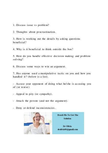 1. Discuss issue vs problem2. Thoughts about procrastinatio | PDF