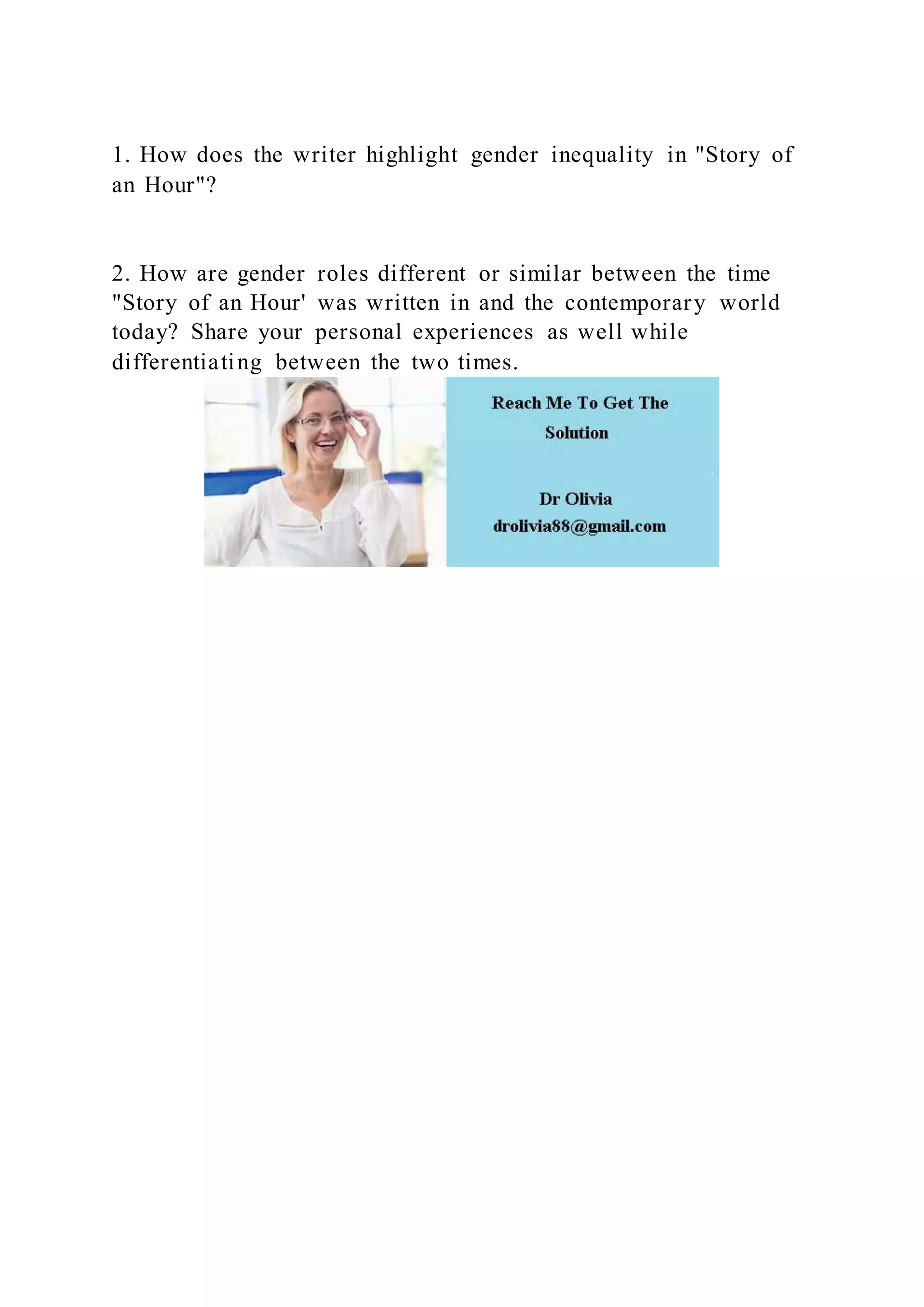 1. How does the writer highlight gender inequality in Story of an H | PDF