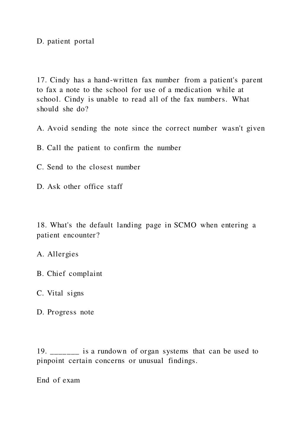1. Plan of care, evaluation, subjective data, and objective data are | DOCX