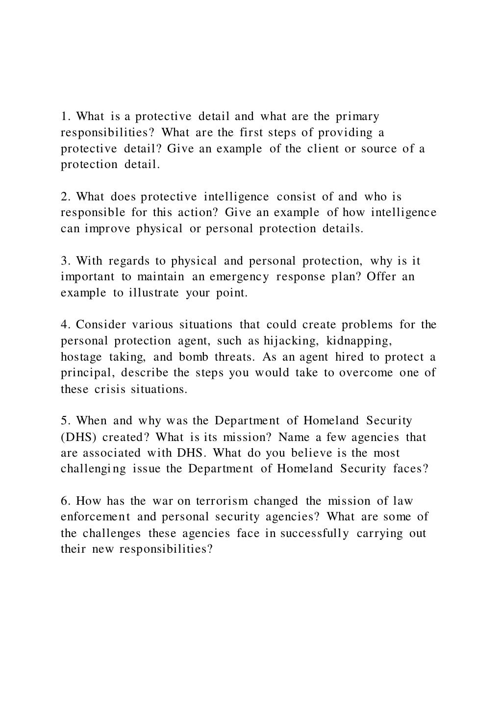 1. What is a protective detail and what are the primary responsi | DOCX