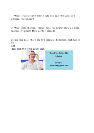 1. What is worldview How would you describe your own personal world | DOCX