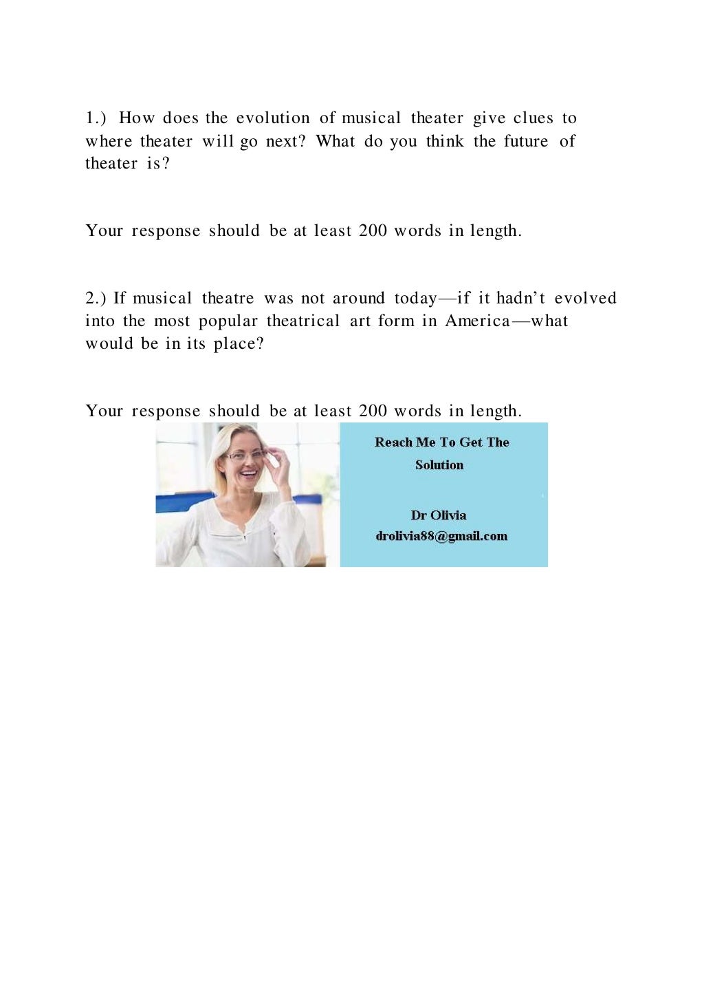 1.) How does the evolution of musical theater give clues to where t | DOCX