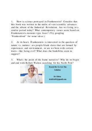 1.How is science portrayed in Frankenstein Consider that this | DOCX