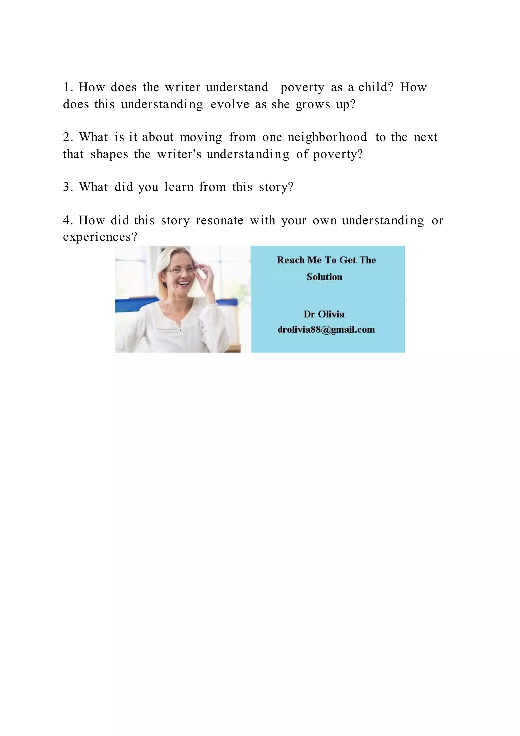 1. How does the writer understand poverty as a child How does this | PDF