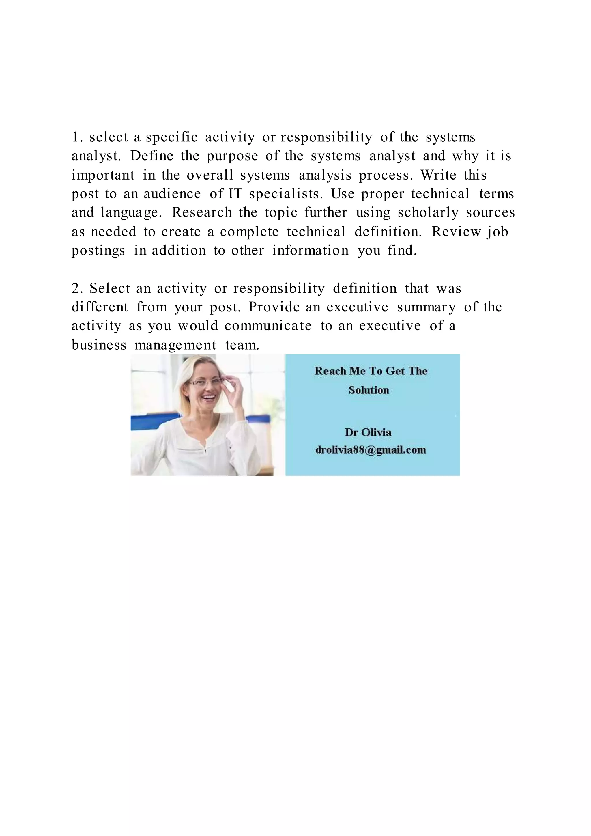 1. select a specific activity or responsibility of the systems a | DOCX