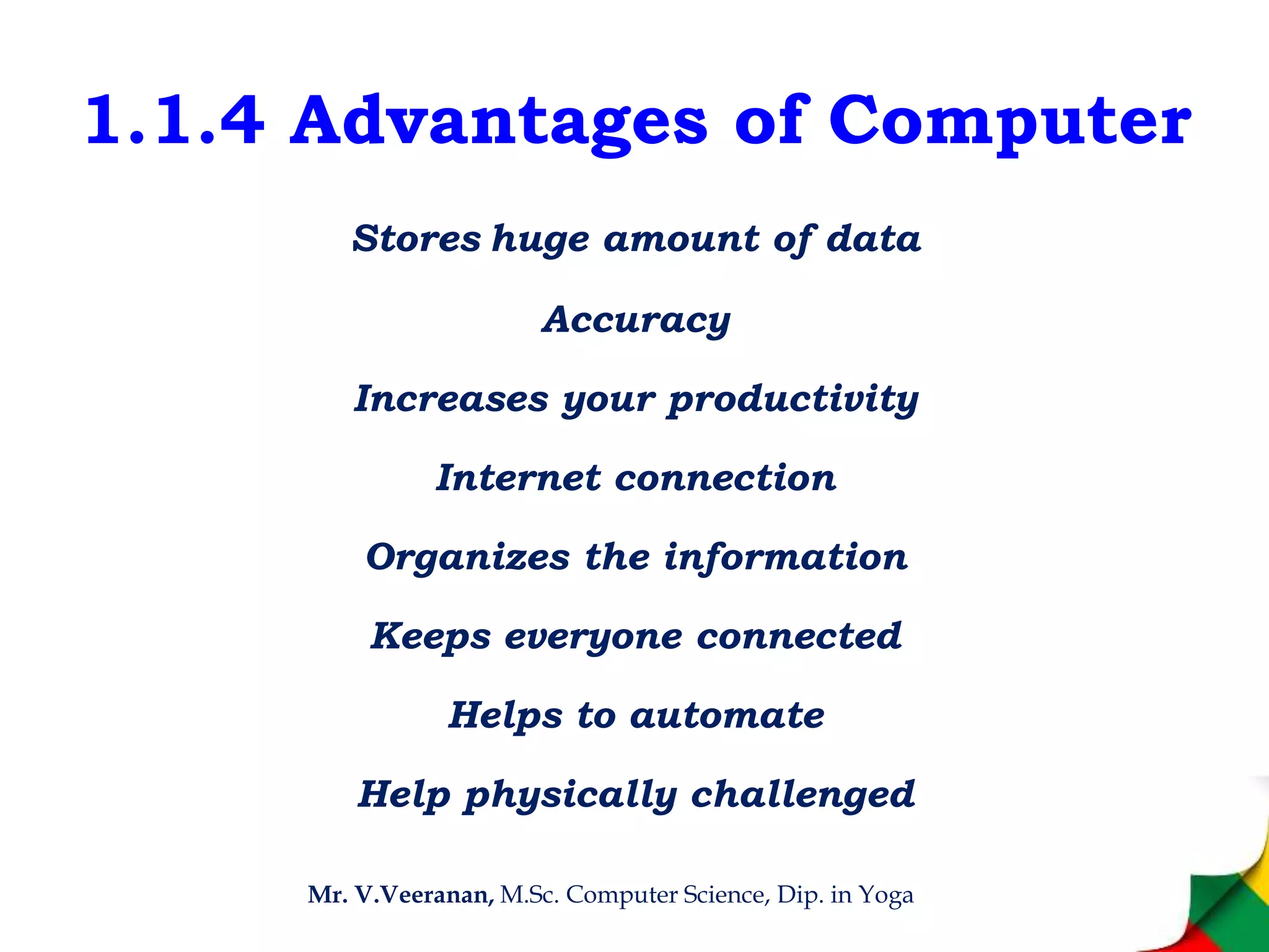 1.1.3 Applications of Computer & 1.1.4 Advantages of Computer | PPT