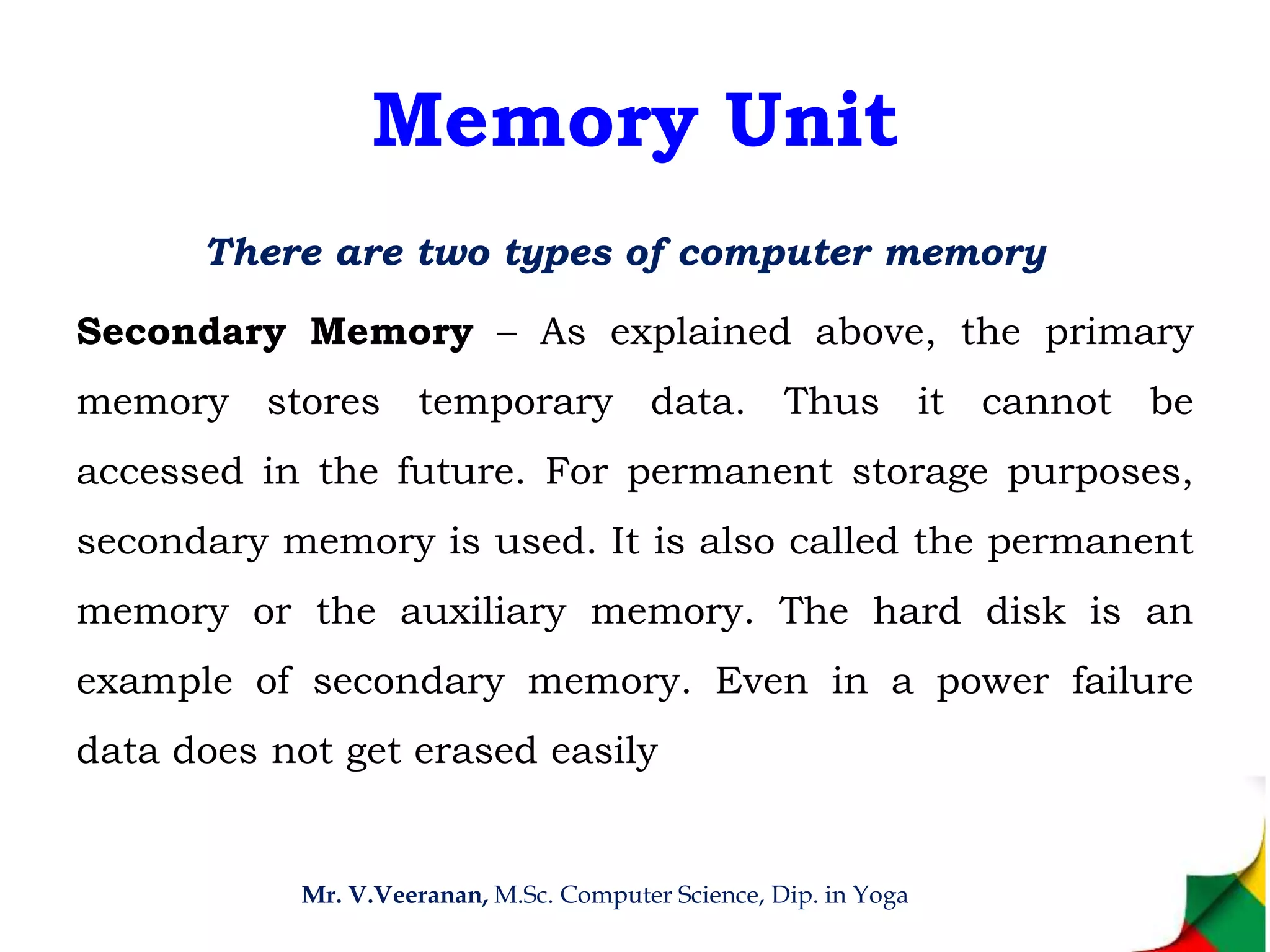 1.1.7 Block diagram and Working Principle of Computer | PPT