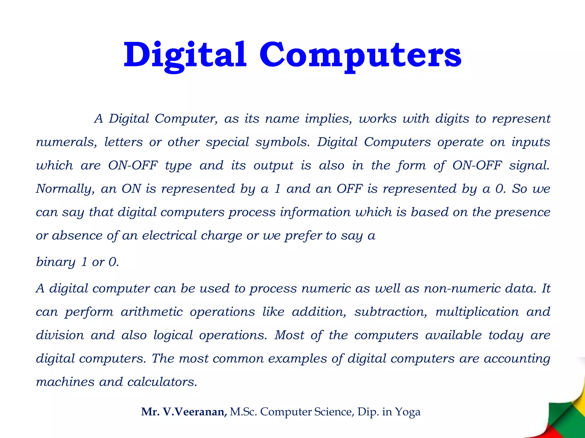 1.1.8 Types of computer & 1.1.8.1 Classification of Computers on the ...