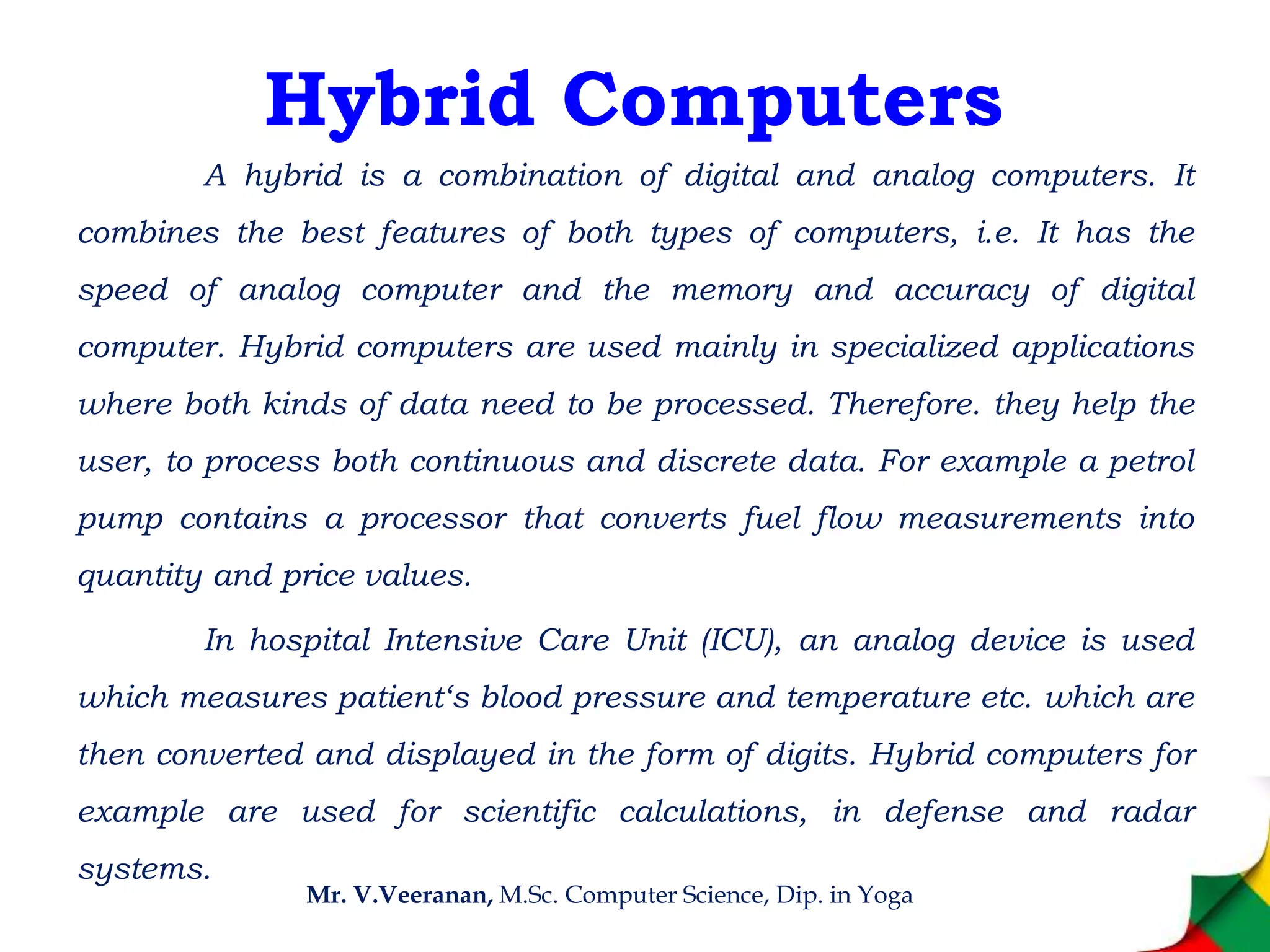 1.1.8 Types of computer & 1.1.8.1 Classification of Computers on the ...