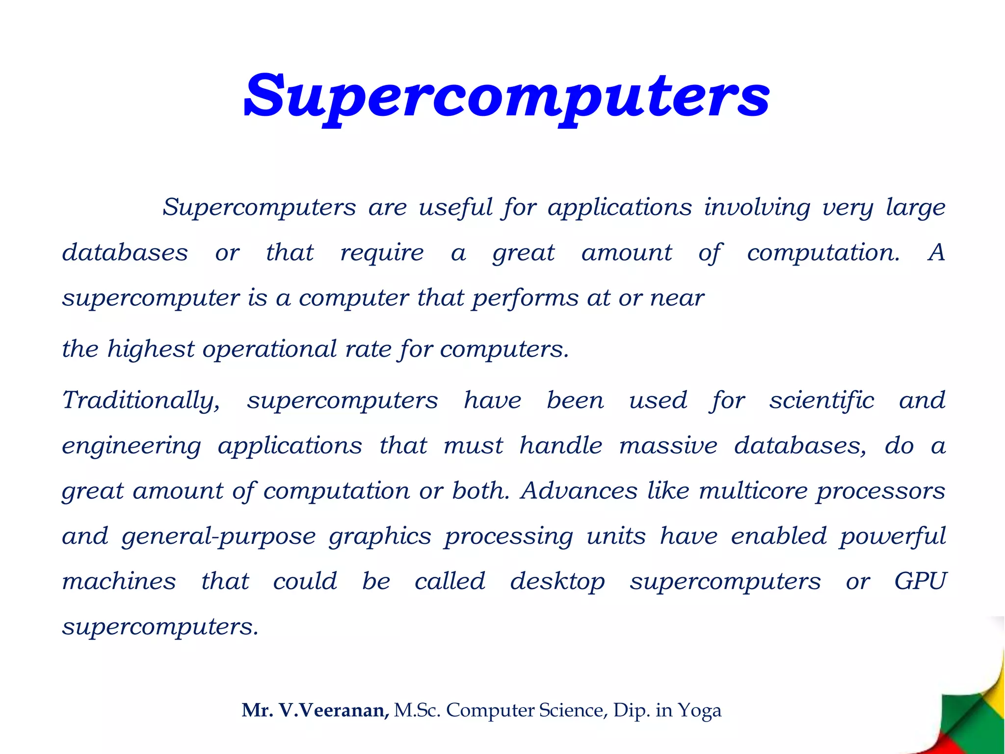 1.1.8 Types of computer & 1.1.8.2 Classification of Computers on the ...