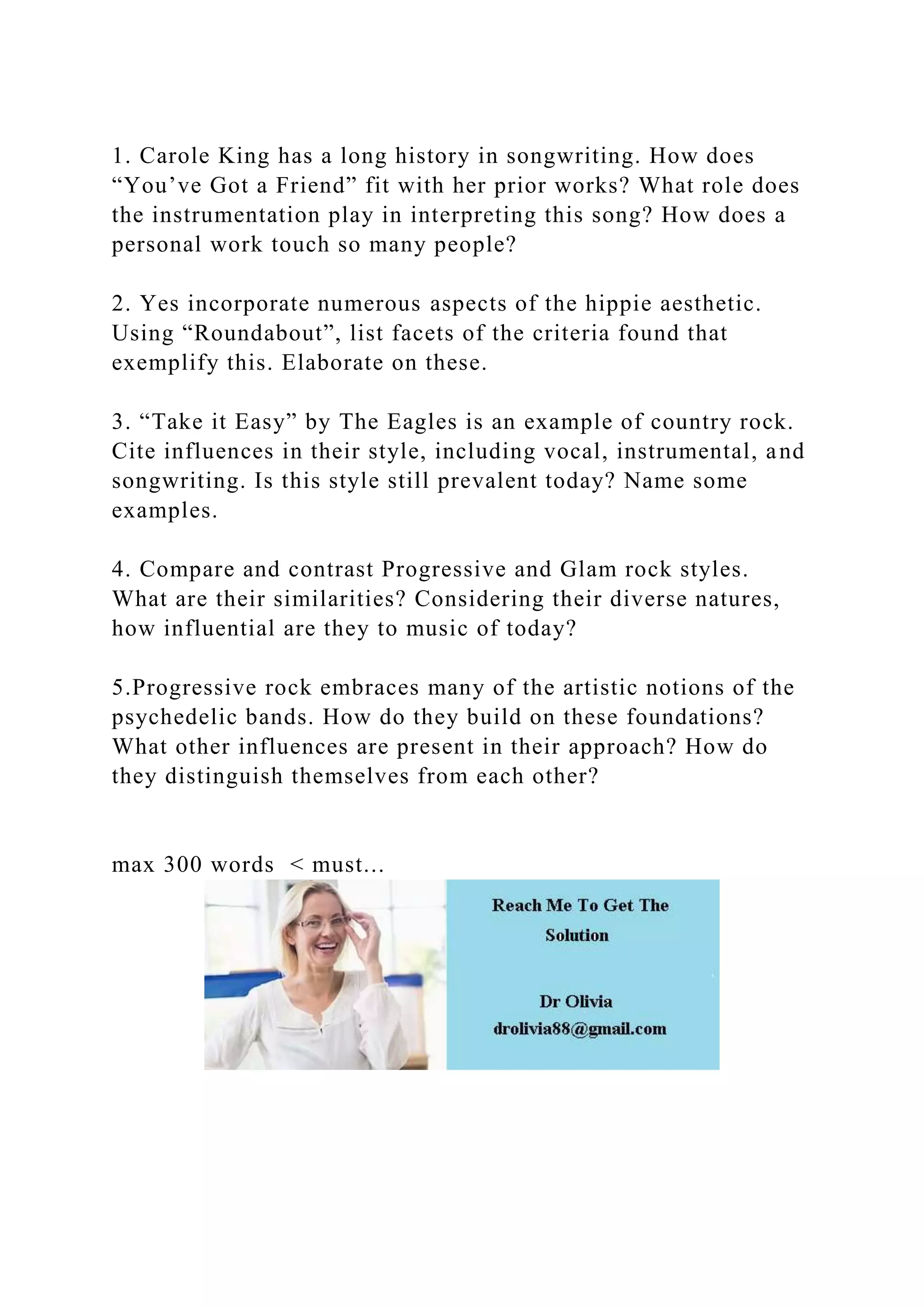 1. Carole King has a long history in songwriting. How does You’ve G | DOCX