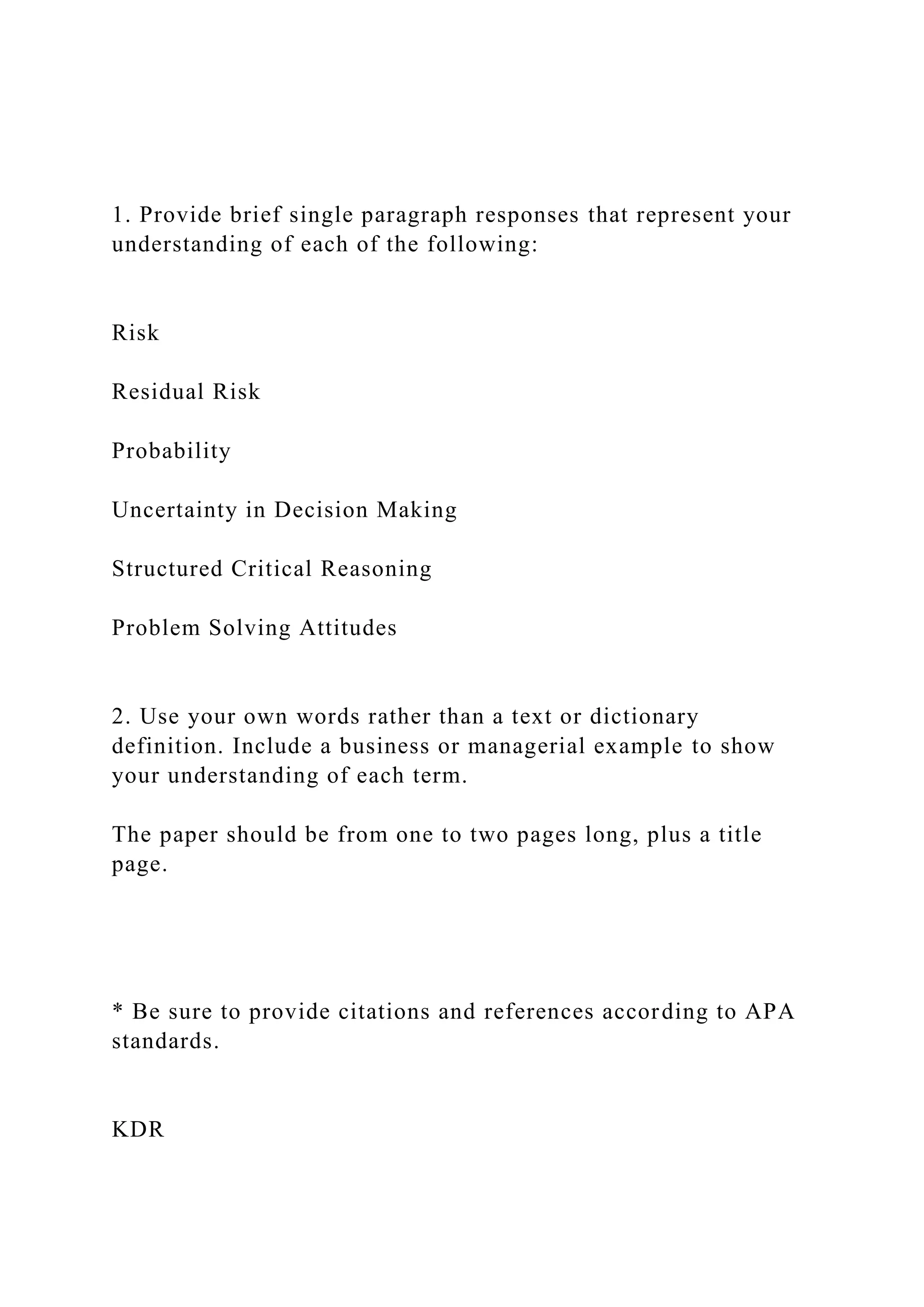 1. Provide brief single paragraph responses that represent your | PDF