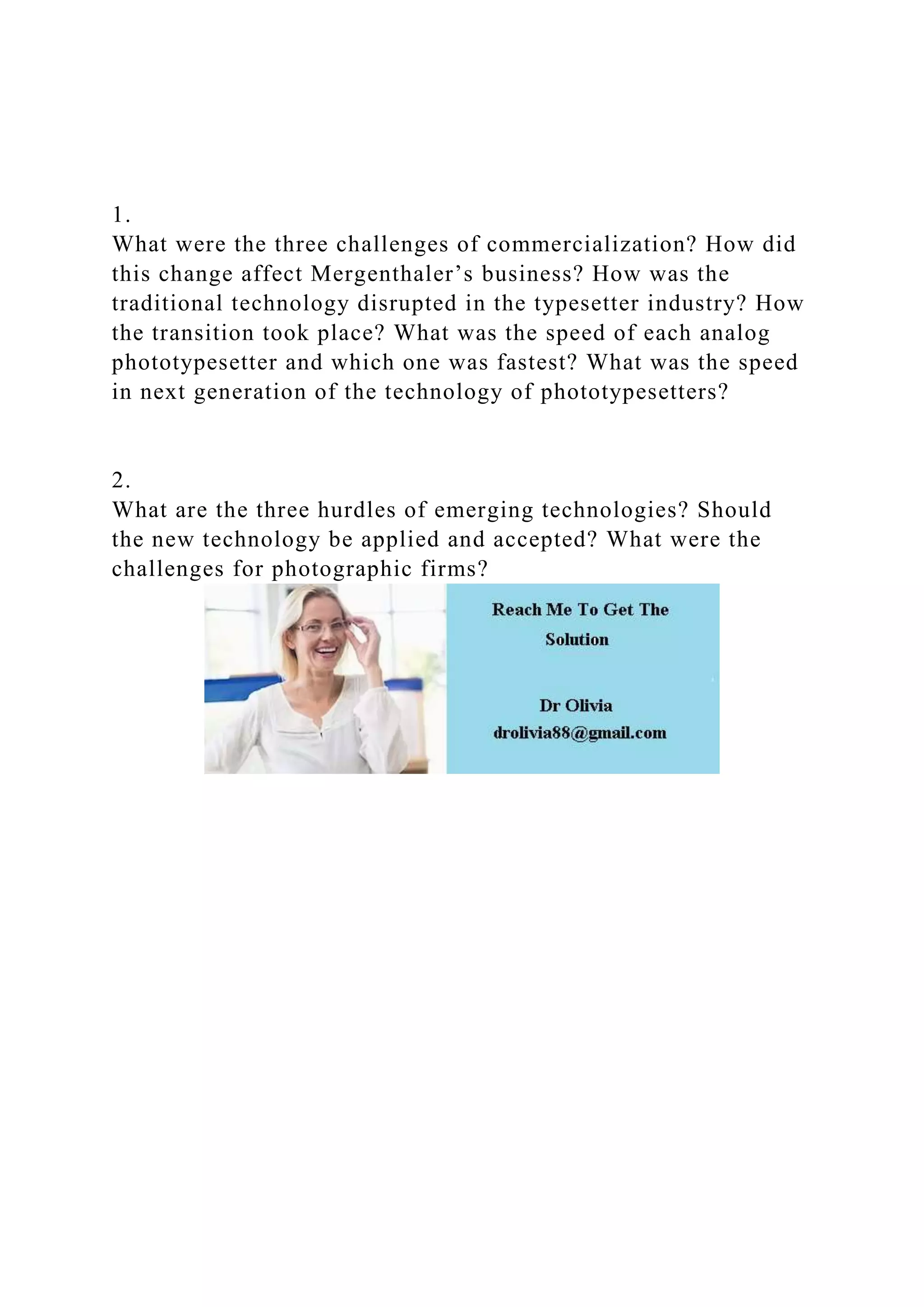 1. What were the three challenges of commercialization How di | DOCX